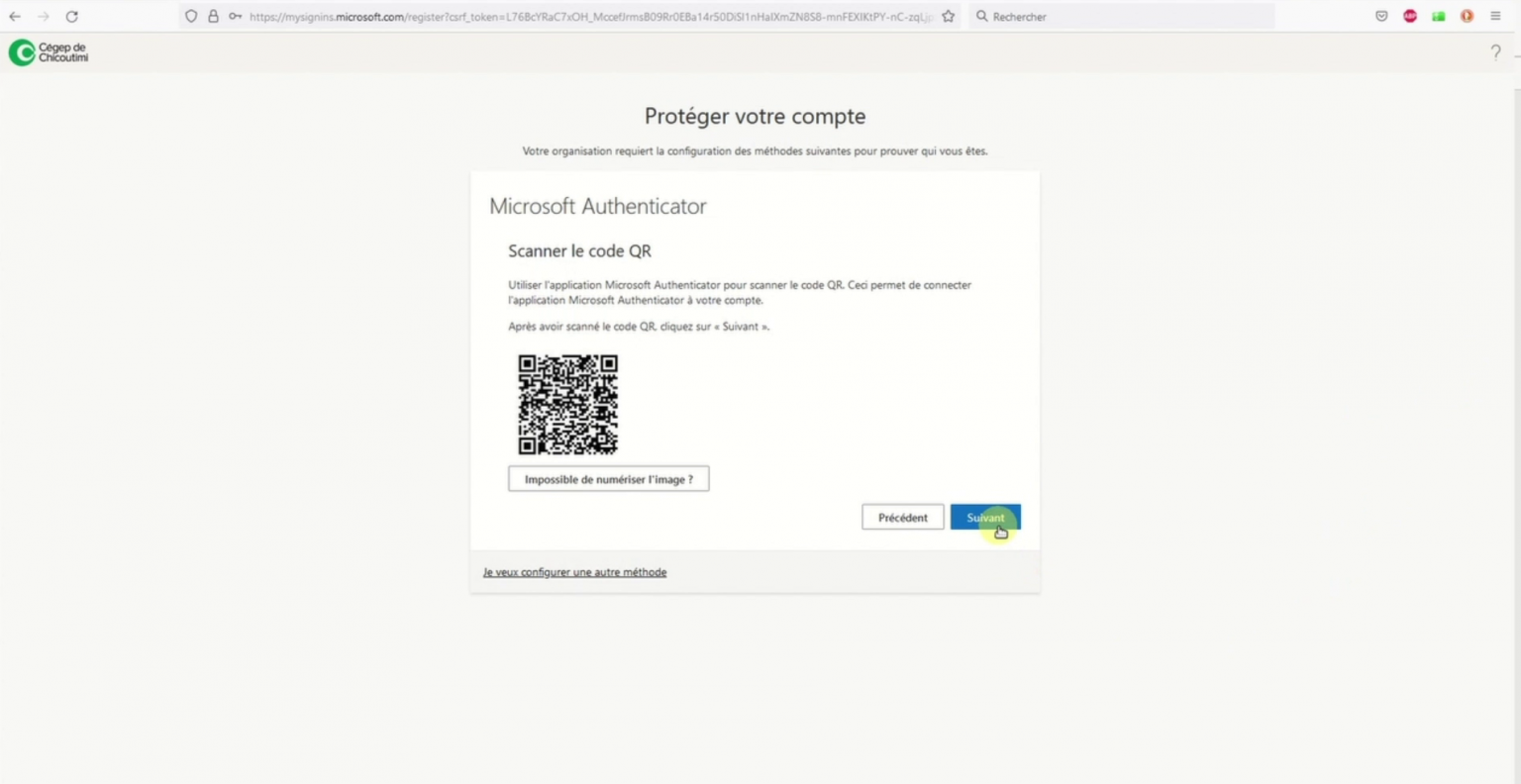Comment configurer son authentification multifacteur | Cégep de Chicoutimi