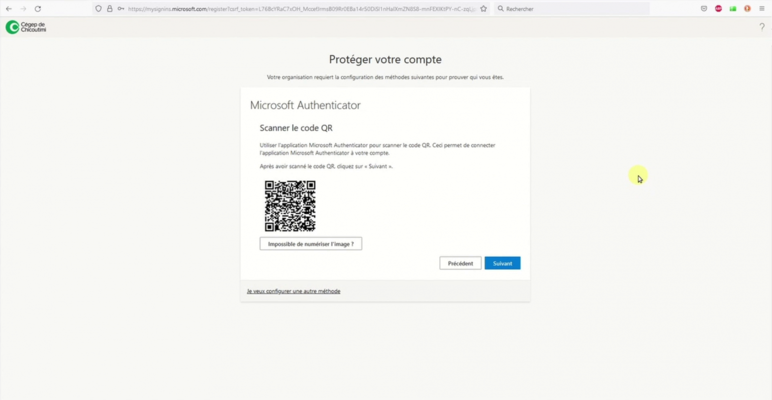 Comment configurer son authentification multifacteur | Cégep de Chicoutimi